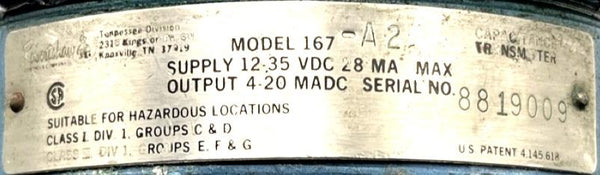 Robertshaw 167-A2 Capacitance Transmitter 17-35VDC 4-20MADC 28MA