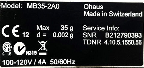 Ohaus MB35-2A0 Halogen Moisture Analyzer 35g Max Capacity .002g Readab ...