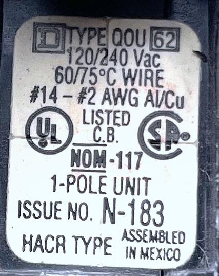 Lot of (2) Square D QOU115 Single Pole Circuit Breaker 15A 120/240V 1P ...