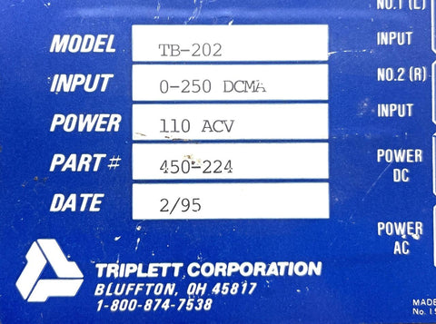 Triplett TB-202 Power Supply Module 0-250 DCMA 110VAC