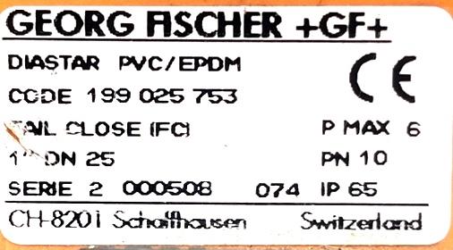 George Fischer CH-8201 Valve +GF+ PVC/EPDM 1" DN25 Fail Close P-Max 6