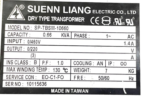 Suenn Liang SP-TBSM-10660 Dry Type Transformer 0.66KVA 1PH 460V 1.4A I ...