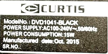 Curtis DVD1041-BLACK DVD Player 100/240VAC 50/60HZ 15W (No Remote)
