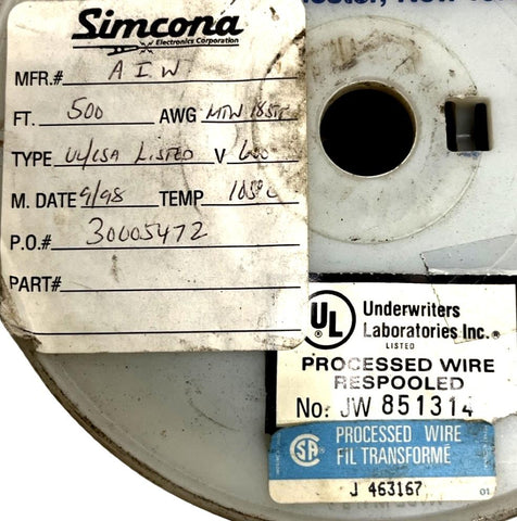 Simcona 30005472 Electrical Wire MTW 500FT 600V 100°C Blue Shielded Ny