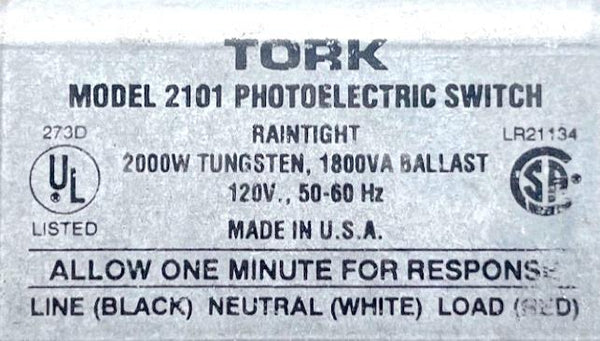 TORK Model 2101 Photoelectric Switch 2000W 1800VA 120V 50/60HZ Raintig