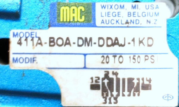 MAC 411A-BOA-DM-DDAJ-1KD 4-Way Solenoid Valve 1/4" NPT 24VDC 20-150PSI ...