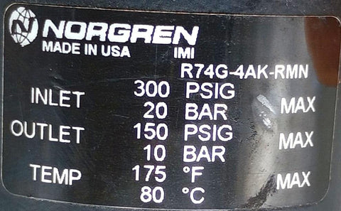 Norgren R74G-4AK-RMN Pneumatic Pressure Regulator W/ Gauge 1/2" NPT 5-