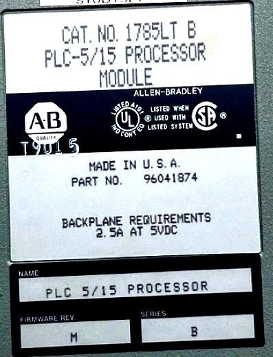 Allen Bradley 1785LT-B PLC 5/15 Processor Module W/ Key & Instruction