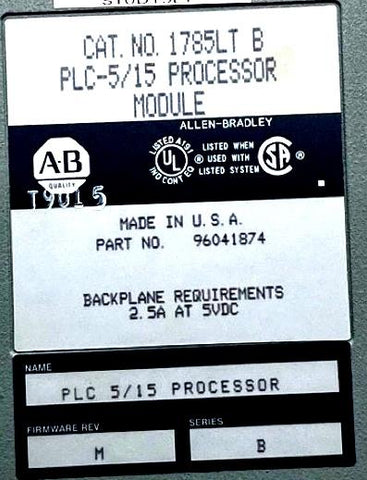 Allen Bradley 1785LT-B PLC 5/15 Processor Module W/ Key & Instruction