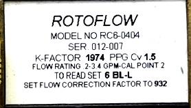 Rotoflow RC6-0404 Turbine Low-Flow 1/4" NPT 1974 K-Factor PPG Cv 1.5