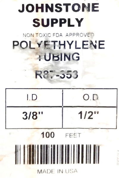 Johnstone Supply R87-353 Polyethylene Tubing 3/8" ID 1/2" OD 100 Ft ...