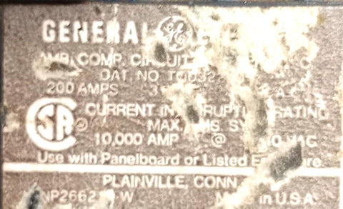 General Electric TQD32200 3-Pole Circuit Breaker 200A 240VAC 3 Phase B