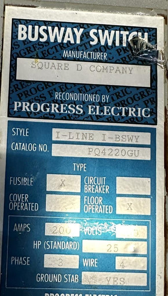 Square D PQ4220GU Busway Switch Plug Fusible 200A 250V 3P 4W | Surplus ...
