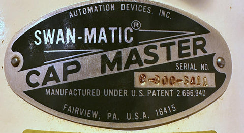 Swan-Matic Cap Master Capper Machine 1/4 HP W/ Swan-Trol 120 Control