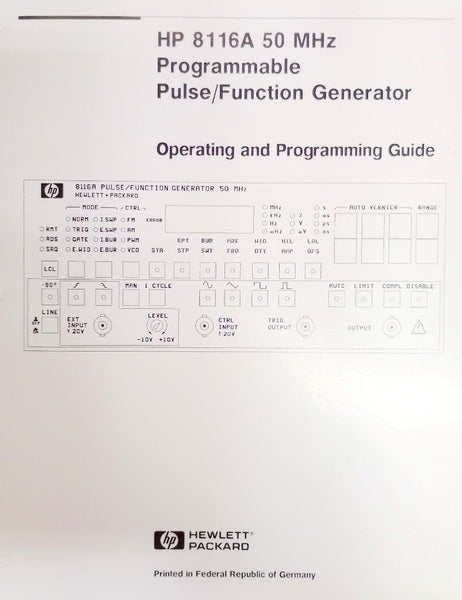 HP 8116A 50MHz Programmable Pulse/Function Generator Operating & Progr