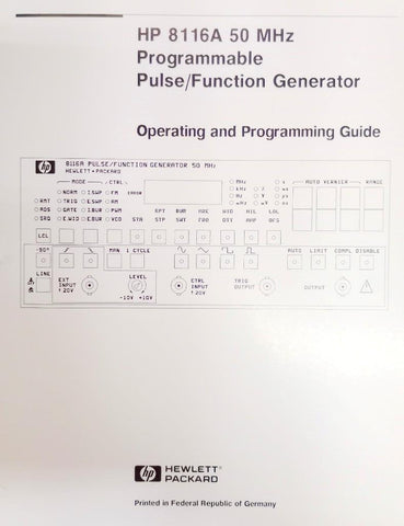 HP 8116A 50MHz Programmable Pulse/Function Generator Operating & Progr