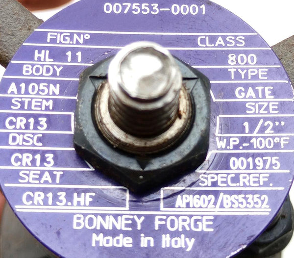 Bonney Forge HL 11 1/2"- 800 Threaded Globe Valve A105N Body 100°F Max