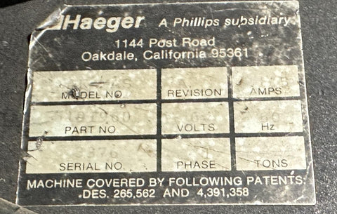 Haeger HP6-B 6 Ton Hardware Insertion Press 230V 3 Phase