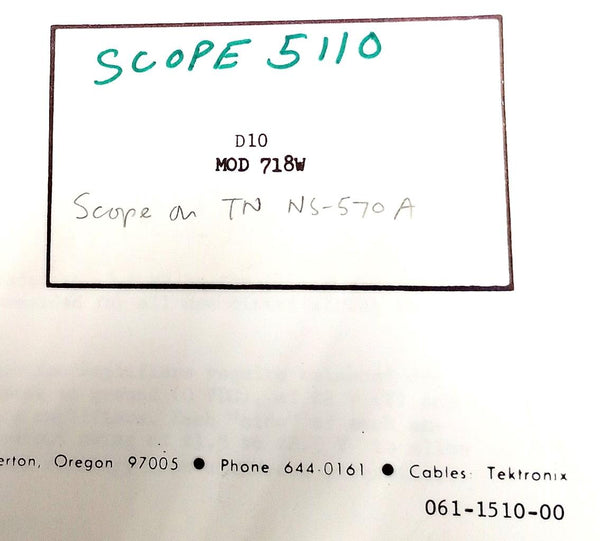 Tektronix D10 Model 718W Scope Instruction Manual 061-1510-00