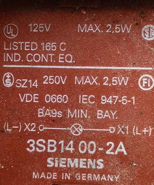 Siemens 3SB1400-2A Illuminated Amber Push Button Switch 2A 125/250V 2 ...