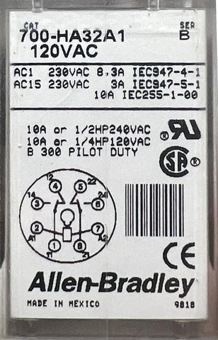 Allen Bradley 700-HA32A1 Series B Tube Base Relay 230 VAC 8 Pin 2 Pole