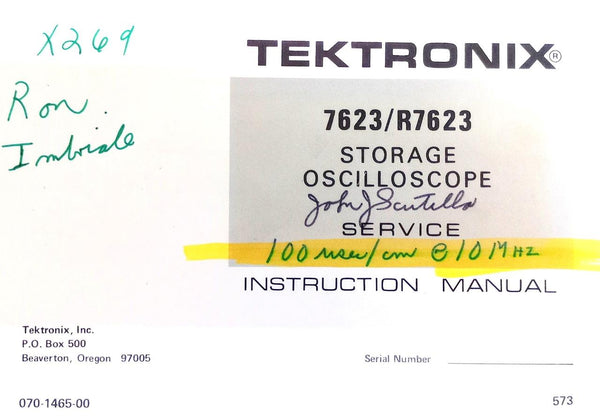 Tektronix 7623/R7623 Storage Oscilloscope Service Instruction Manual 0 ...