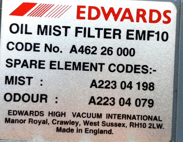Edwards A462-26-000 Oil Mist Exhaust Filter EMF10 For RV Series Vacuum ...