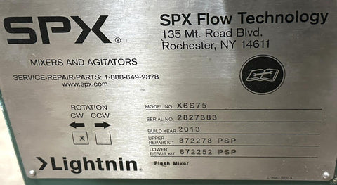 Lightnin X6S75 Agitator Mixer CW Rotation 3/4 HP 1725 RPM 230/460V