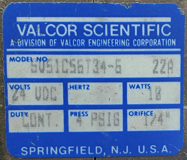 Valcor Scientific 5051C56T34-6 Diaphragm Isolation Valve 22A 24VDC 10W