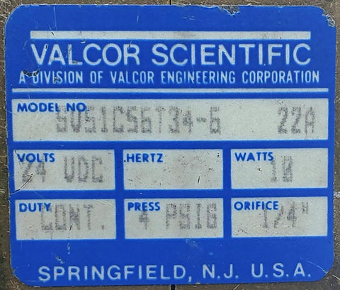 Valcor Scientific 5051C56T34-6 Diaphragm Isolation Valve 22A 24VDC 10W