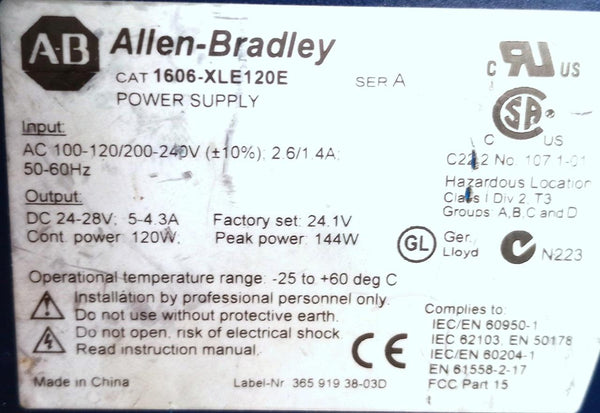 Allen-Bradley 1606-XLE120E Series A Power Supply Module 380/480VAC 24/