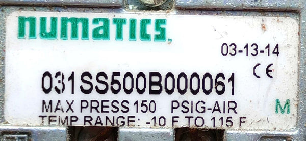 Numatics 031SS500B000061 Solenoid Air Control Valve 1/8"NPT 24VDC 150P