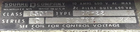 Square D 8501 DO22 Pilot Duty Control Relay 10A 600VAC 60 Cycle 2 NO ...