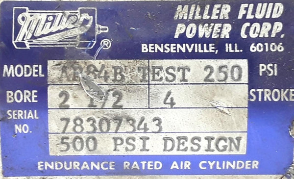 Miller Fluid AR84B Pneumatic Air Cylinder 500PSA 2.5" Bore 5.5" Stroke
