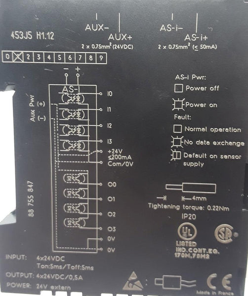 Murr Elektronik 55686 MASI20 I/O Module 4-Input DI4/0,2A DO4,5A ...