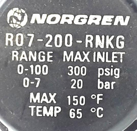 Norgren R07-200-RNKG Pressure Regulator .3-7Bar G1/4 ISO G Parallel