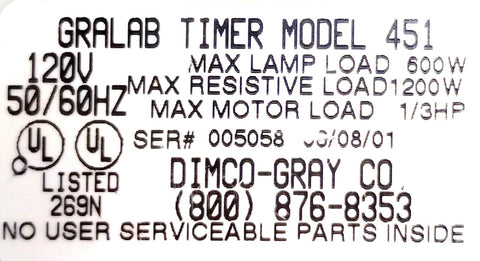 Gralab 451 Dark Room Electronic Timer 120V 50/60HZ 600-1200W 1/3HP 1/1 ...