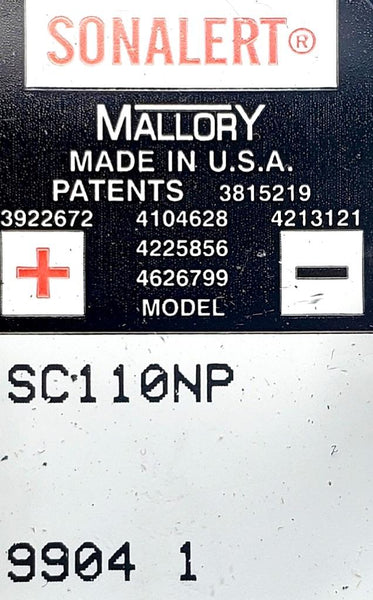 Sonalert SC110NP Transducer Alarm Continuous 30 V 120 V 24 MA 95 DBA