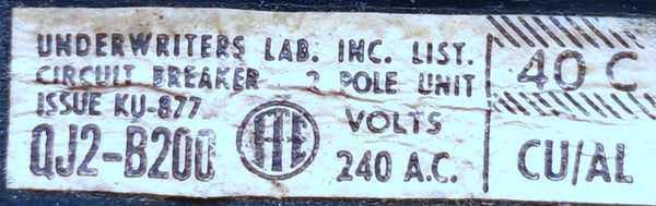 ITE QJ2-B200 2-Pole Circuit Breaker 200A 240VAC 1-Phase Bolt-On Mount