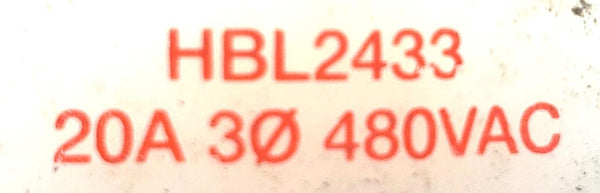 Hubbell HBL2433 Locking Plug 20 Amp 480VAC Male Connection Black and W