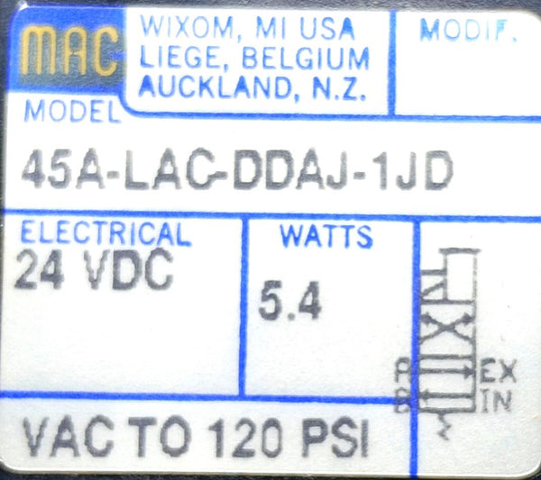 MAC 45A-LAC-DDAJ-1JD 4-Way Solenoid Valve 5.4W 24VDC 1/8" NPTF
