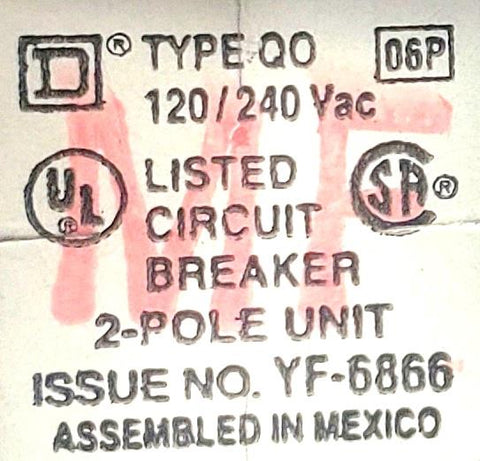 Square D YF-6866 Circuit Breaker 2-Pole 120/240VAC Type QO – Surplus Select