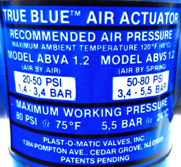 Plast-O-Matic ABVA 1.2 True Blue Pneumatic Actuator 20-50PSI W/ 1/2" B