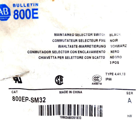Allen-Bradley 800EP-SM32 Maintained Selector Switch 3-Position Series