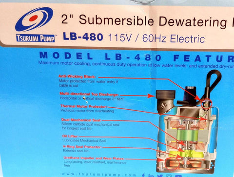 Tsurumi Pump LB-480-62 Submersible Dewatering Pump 2" Bore 115V 60HZ 2