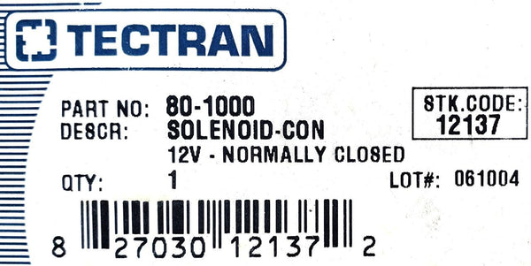 Tectran 80-1000 Solenoid Valve Bracket Mounted 12v Normally Closed
