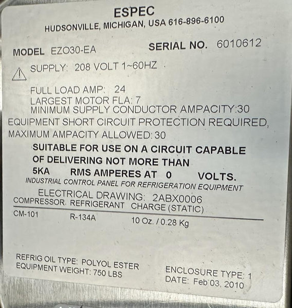 Espec EZ030-EA Environmental Stability Test Chamber 28 Cu/Ft EZO30-EA