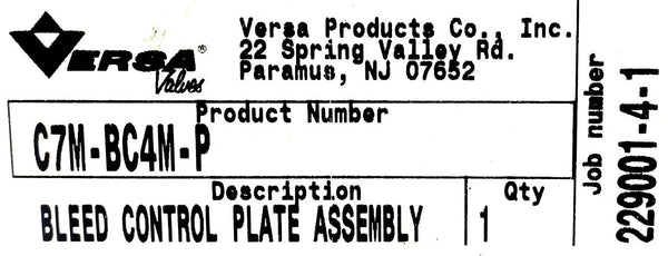 Versa Valves C7M-BC4M-P Bleed Control Plate Assembly 229001-4-1