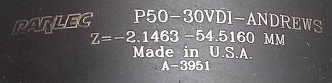 Parlec P50-30VDI-ANDREWS Tap Adapter A-3951 Z=-2.1463" -54.5160mm 68°F