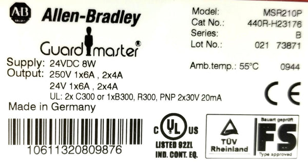 Allen-Bradley MSR210P Modular Monitoring Safety Relay 440R-H23176 Ser B ...